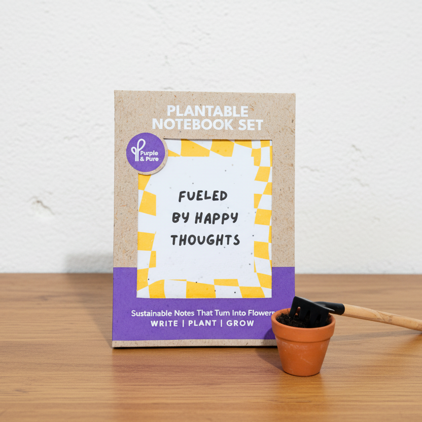 Happy Thoughts Plantable Notebook Set – Purple & Pure